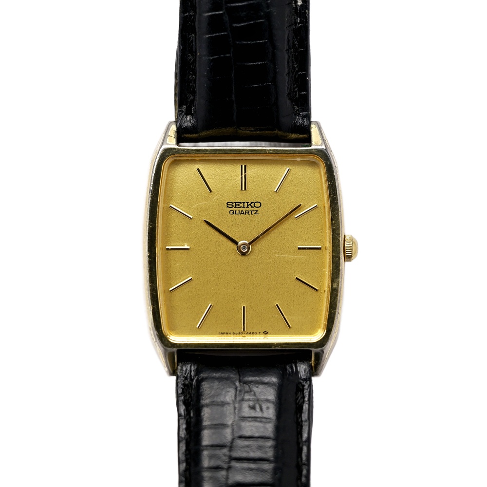 Seiko Tank Circa 1995 Gold Plated Gold Dial Black Ban… - Gem